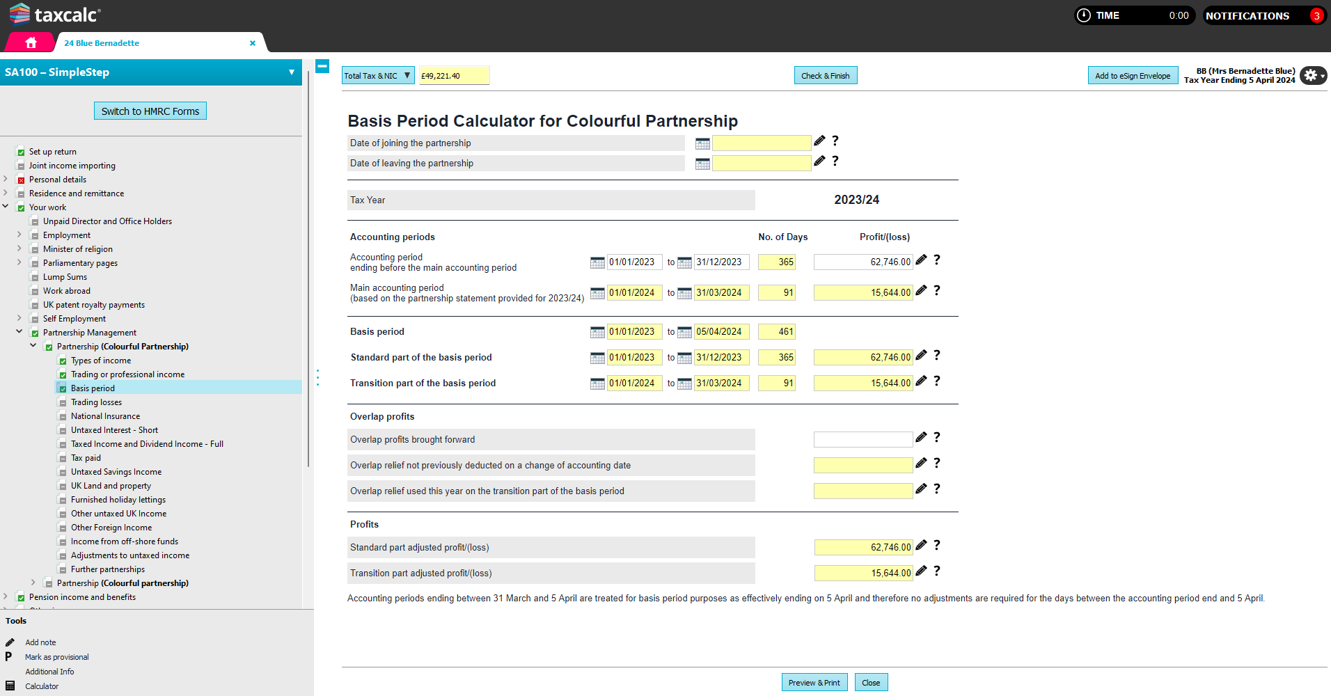Basis Period Transition for Partners in 2023/24 - Knowledge Base - TaxCalc